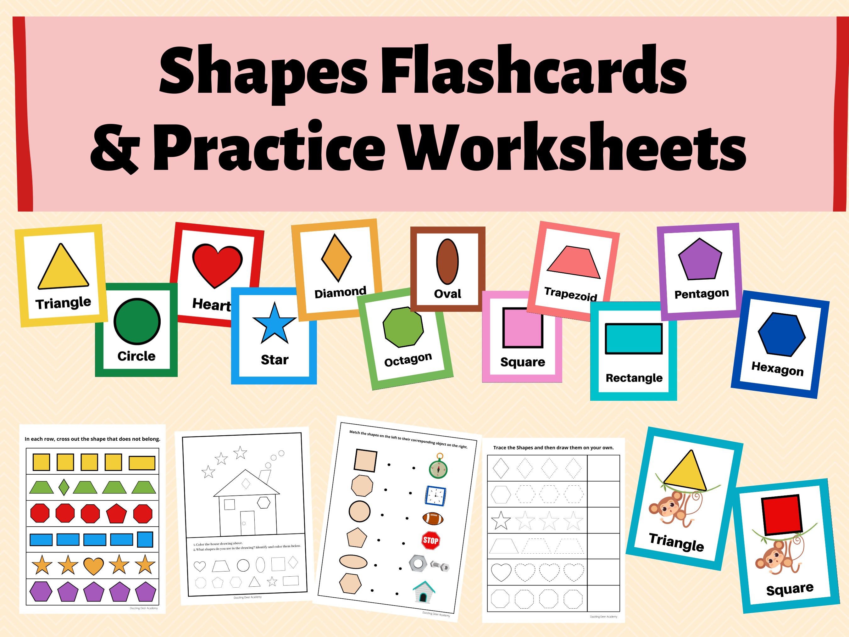 Montessori Shapes Flashcards & Worksheets for Kids Shape - Etsy