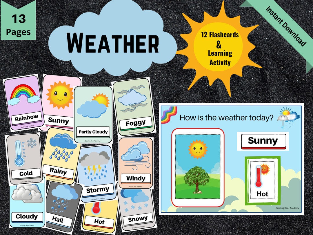 Weather Flashcards & Learning Activity for Kids, Printable Montessori ...