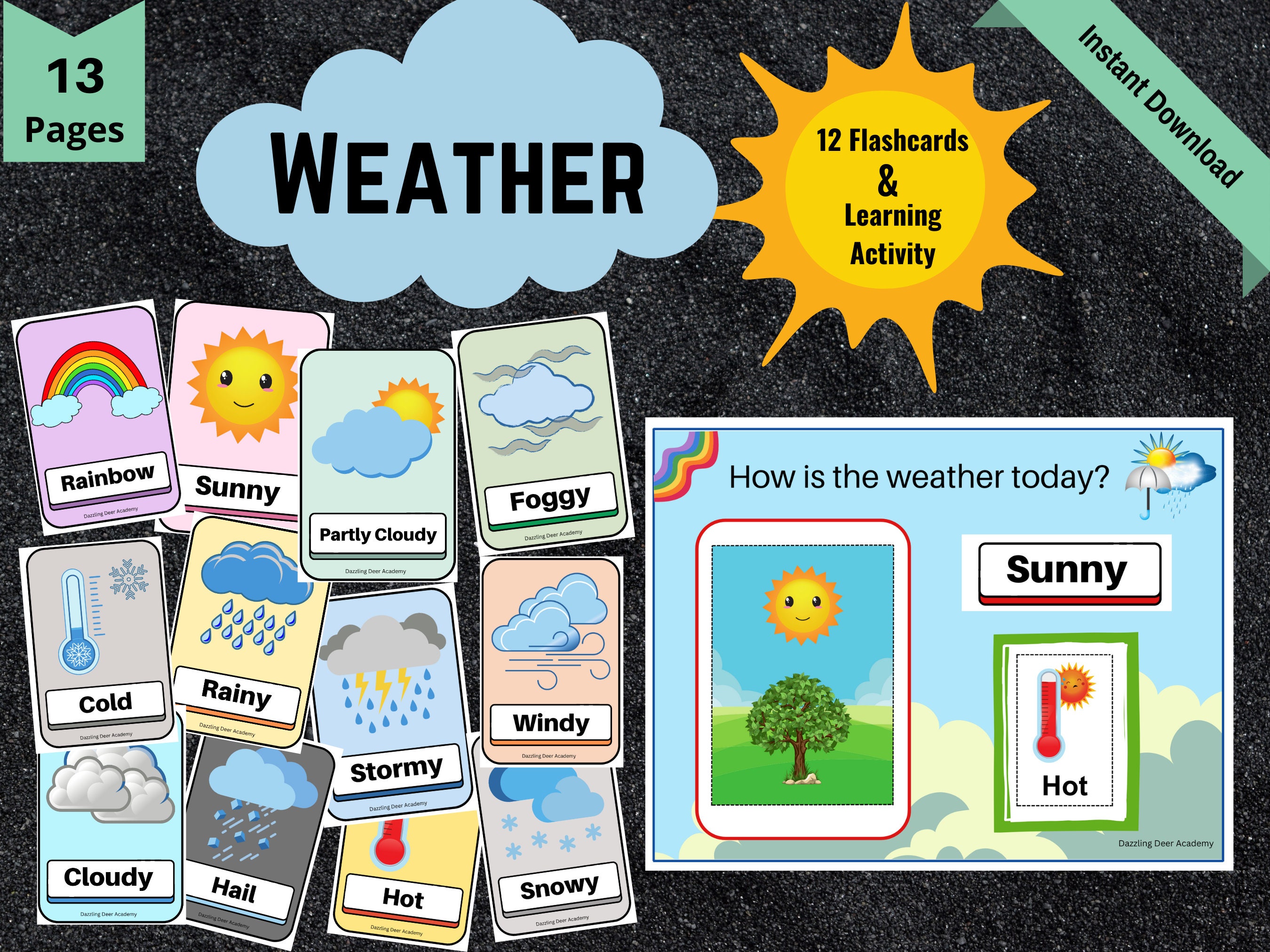Weather Flashcards & Learning Activity for Kids, Printable Montessori ...