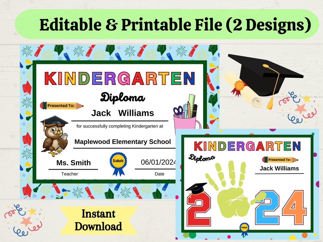 Editable Kindergarten Diploma, Printable Kindergarten Graduation ...
