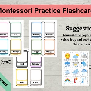 Weather Flashcards & Learning Activity for Kids, Printable Montessori ...