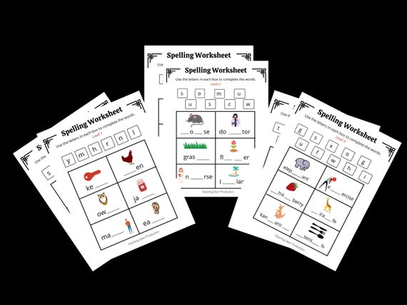 Printable Spelling Worksheets for Kids Simple Word Practice - Etsy