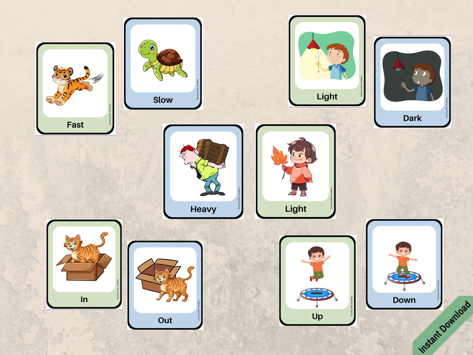 48 Opposite Words Kids Flashcards, Opposites Matching Game, Opposites ...