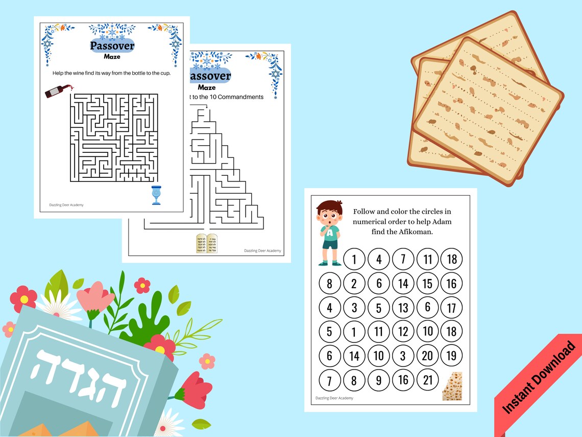 Printable Passover Activity Book for Kids, Pesach Activity Pages, Maze ...