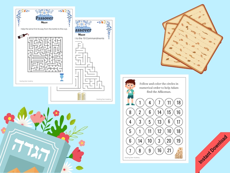 Printable Passover Activity Book for Kids, Pesach Activity Pages, Maze ...