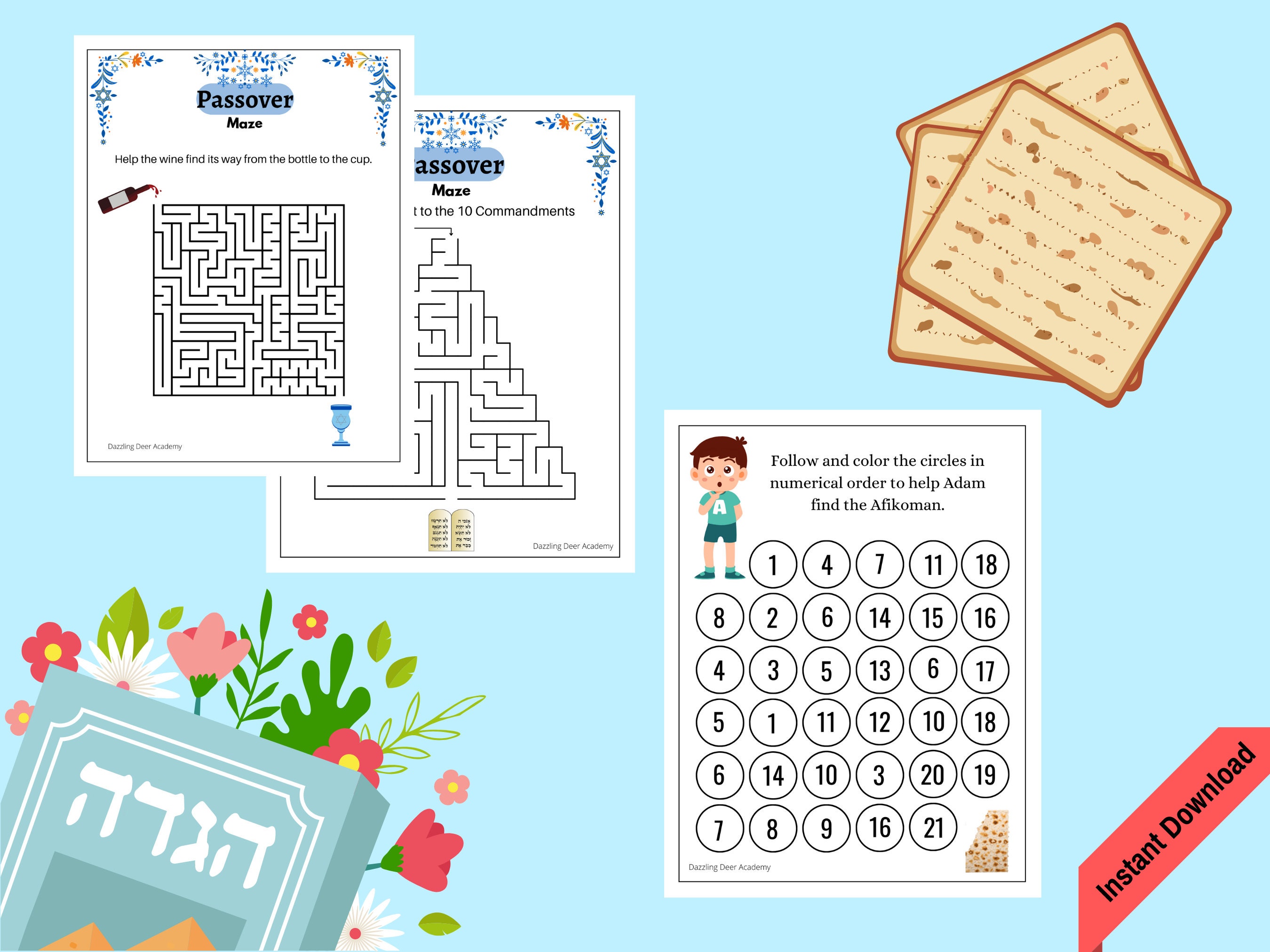 Printable Passover Activity Book for Kids, Pesach Activity Pages, Maze ...