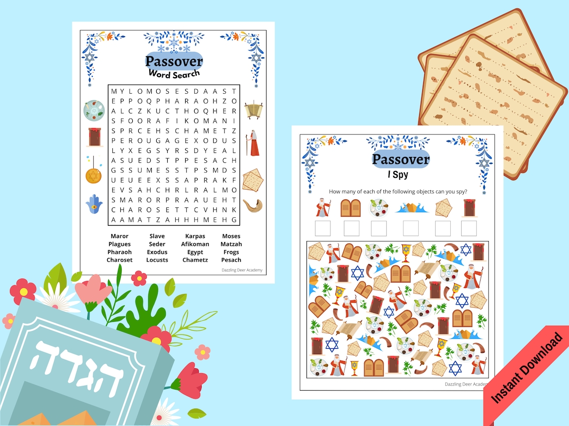 Printable Passover Activity Book for Kids, Pesach Activity Pages, Maze ...