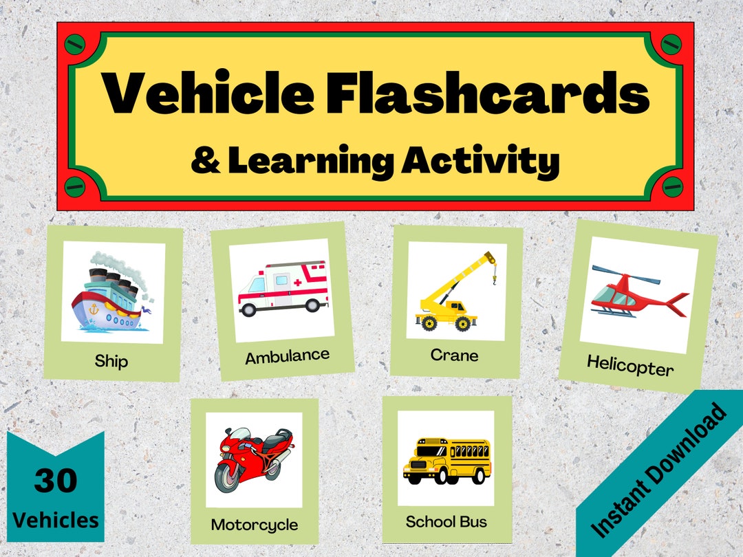 30 Vehicle Flashcards Montessori Cards for Kids Printable Construction ...