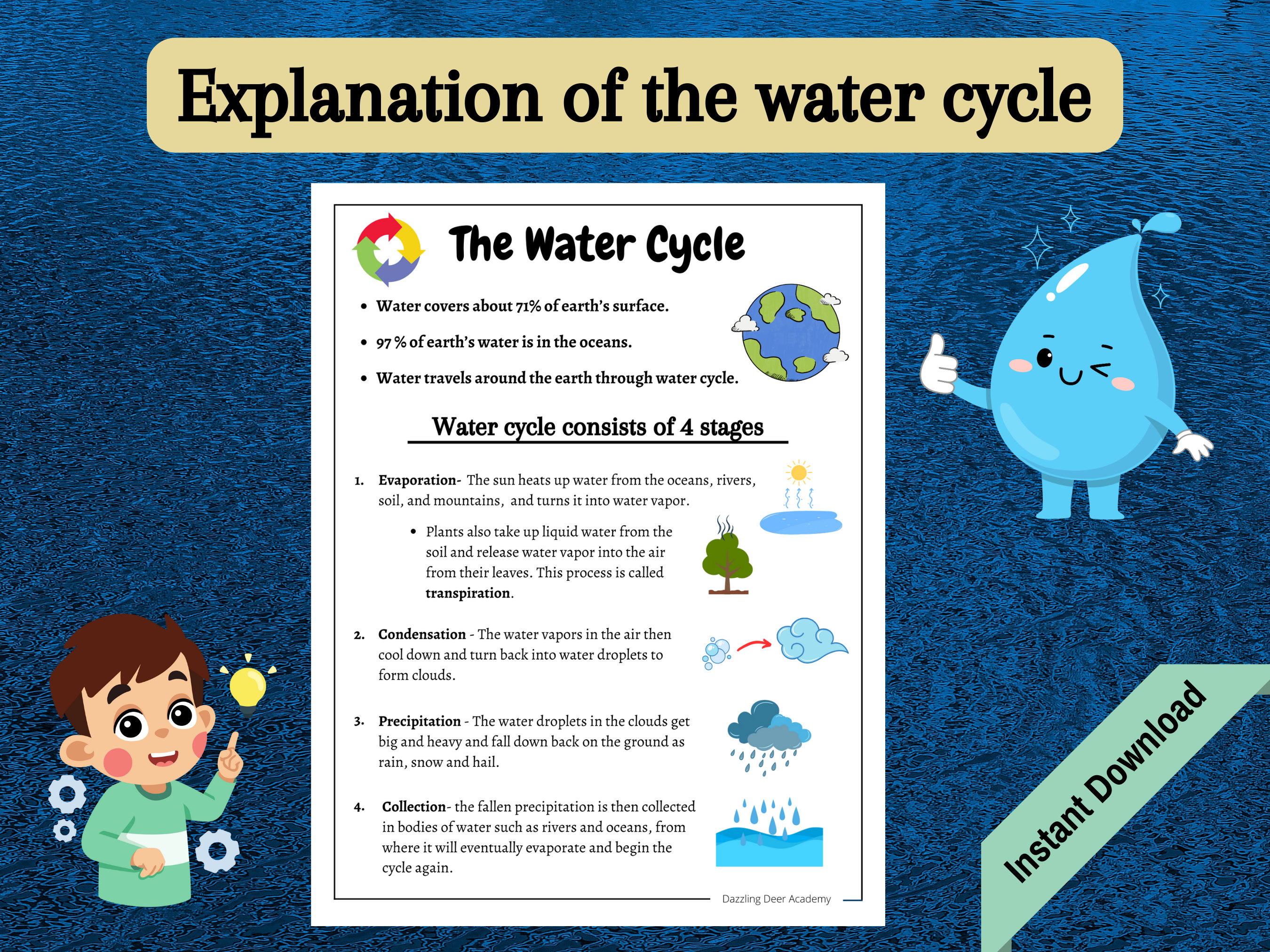 Water Cycle Kids Printable Activity, Water Cycle Unit Study, Preschool ...