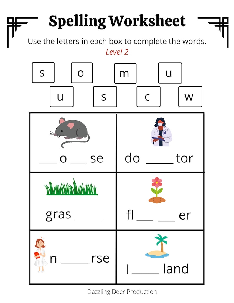 Printable Spelling Worksheets for Kids, Simple Word Practice, Spelling ...