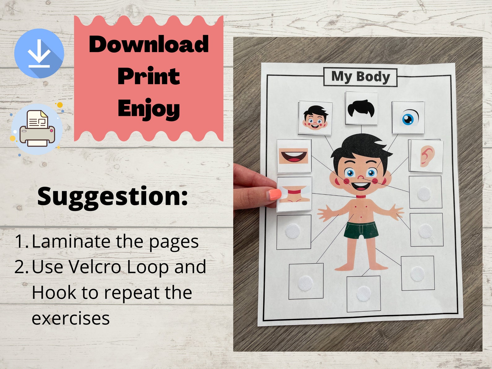 Body Parts Printable Activity for Kids, Human Body Printable Matching ...