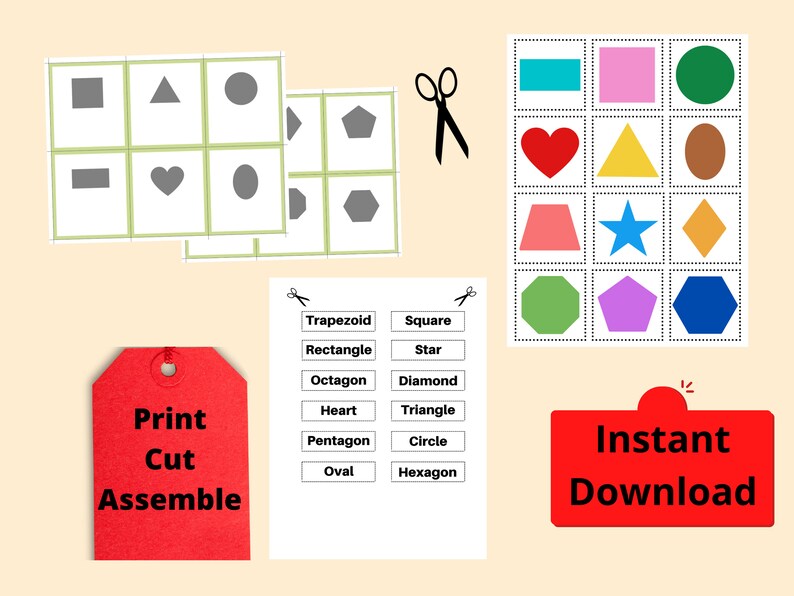Montessori Shapes Flashcards & Worksheets for Kids Shape - Etsy
