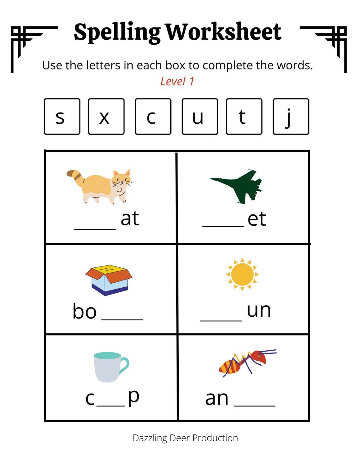 Printable Spelling Worksheets for Kids, Simple Word Practice, Spelling ...