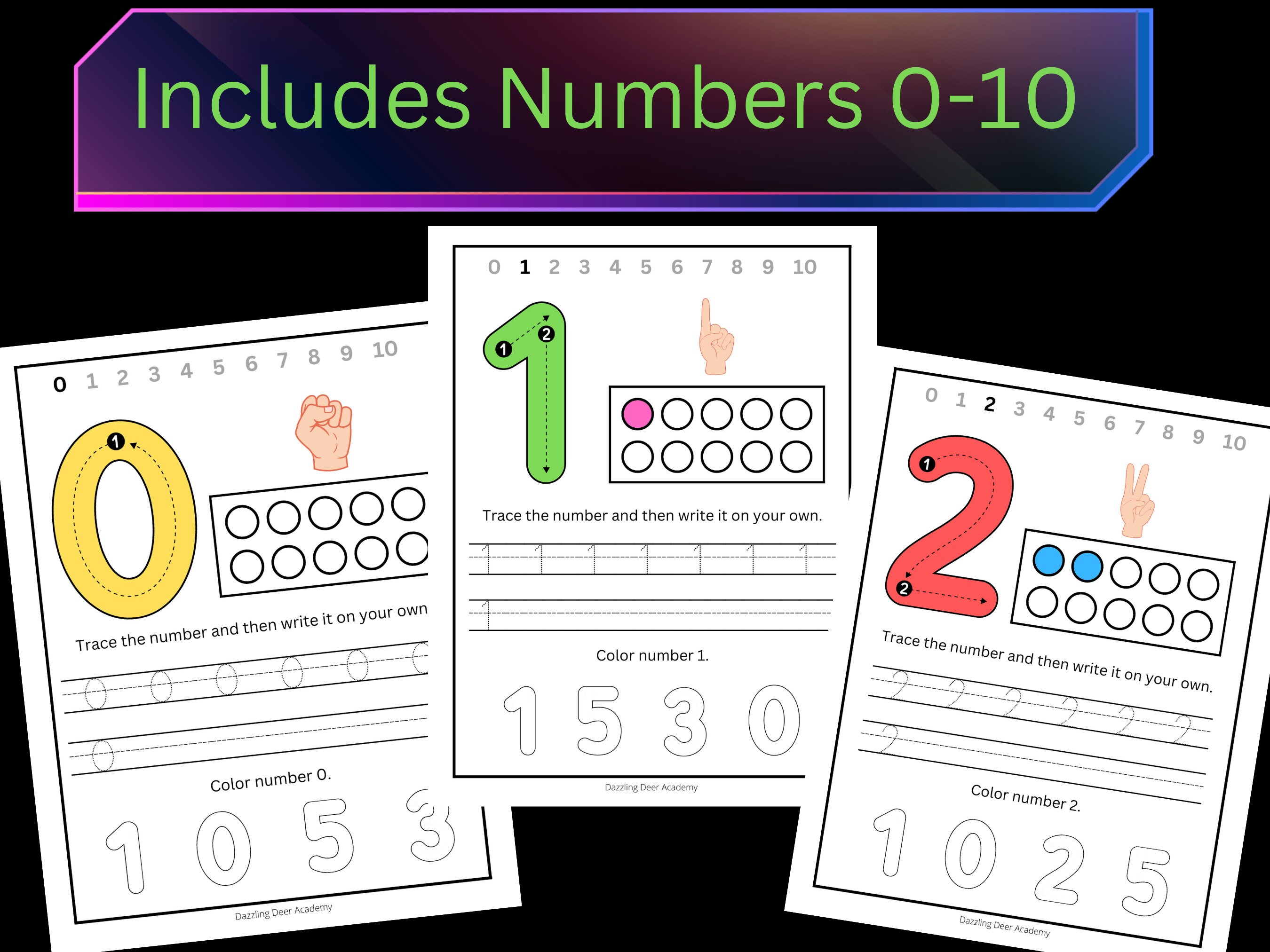 Preschool Number Tracing & Worksheets 0-10 7 Exercises - Etsy