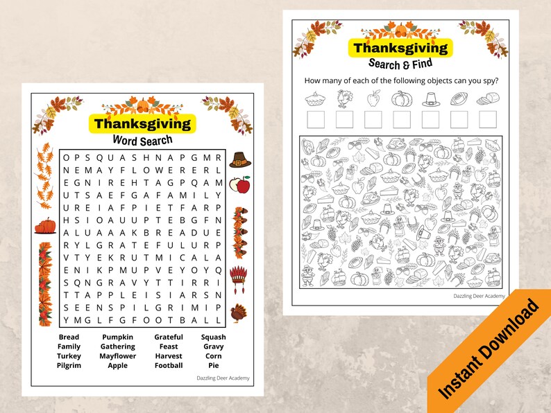 Thanksgiving Activity Pack & Game Bundle for Kids Thanksgiving Turkey ...