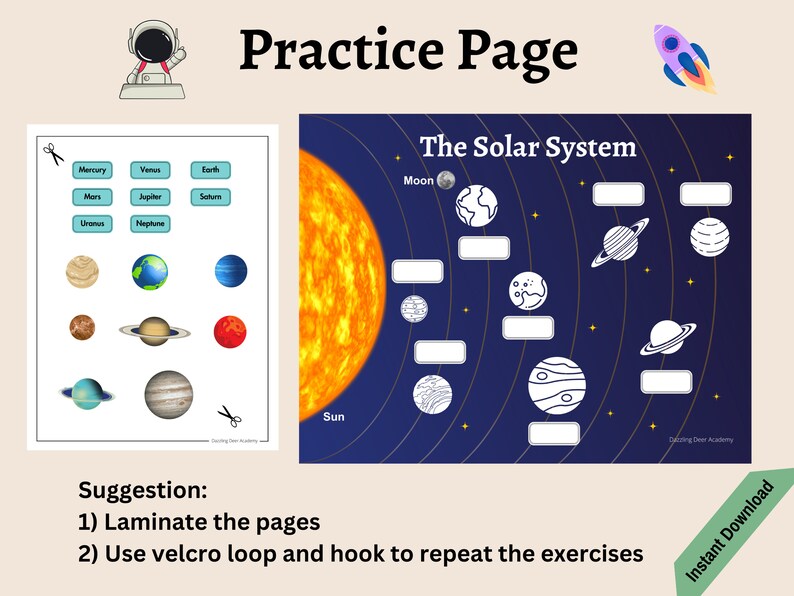 Solar System Printable Learning Activity for Kids, Planet Matching ...