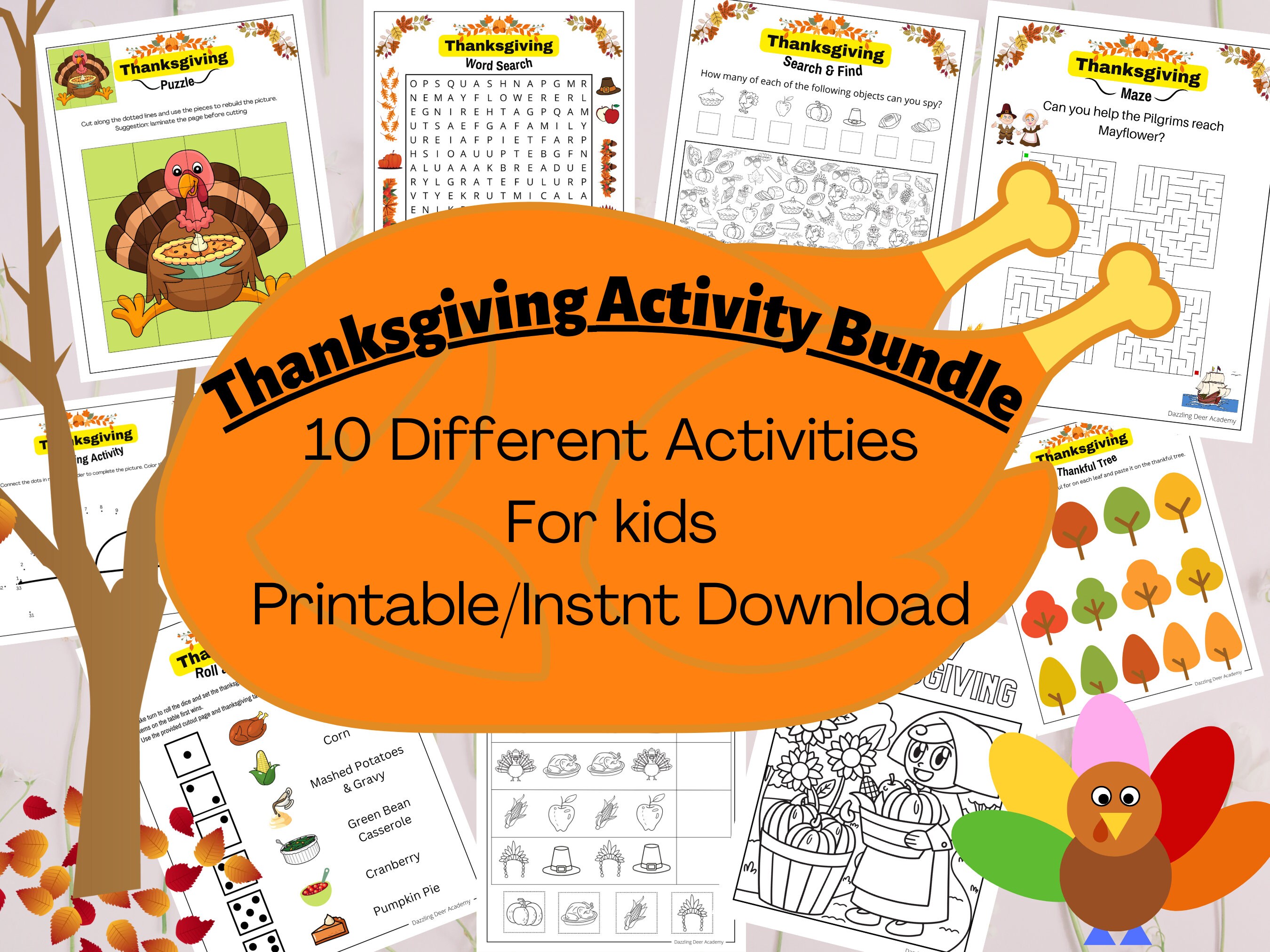 Thanksgiving Activity Pack & Game Bundle for Kids Thanksgiving Turkey ...