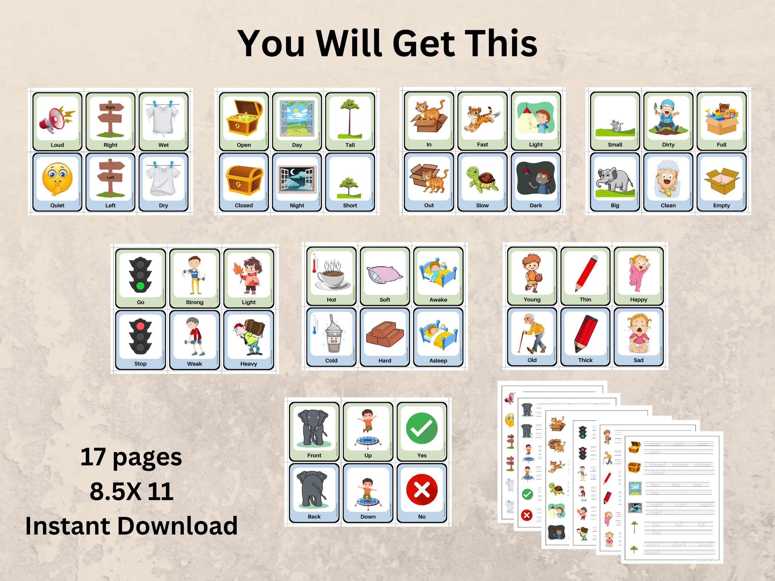 48 Opposite Words Kids Flashcards, Opposites Matching Game, Opposites ...