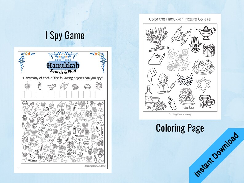 Hanukkah Activity Pack & Game Bundle for Kids Menorah Art and Craft ...