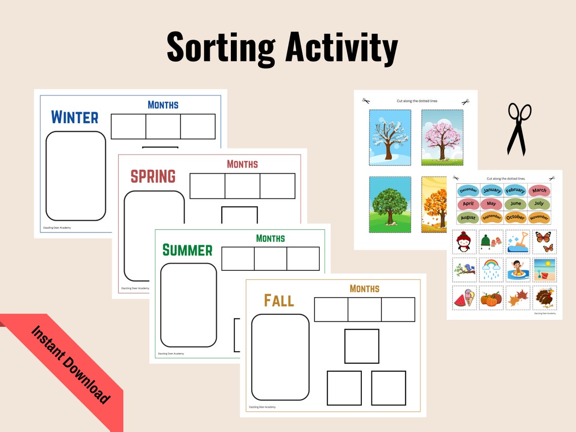 Seasons Printable for Kids, Months of the Year Matching Game, Four ...