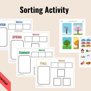 Seasons Printable for Kids, Months of the Year Matching Game, Four ...