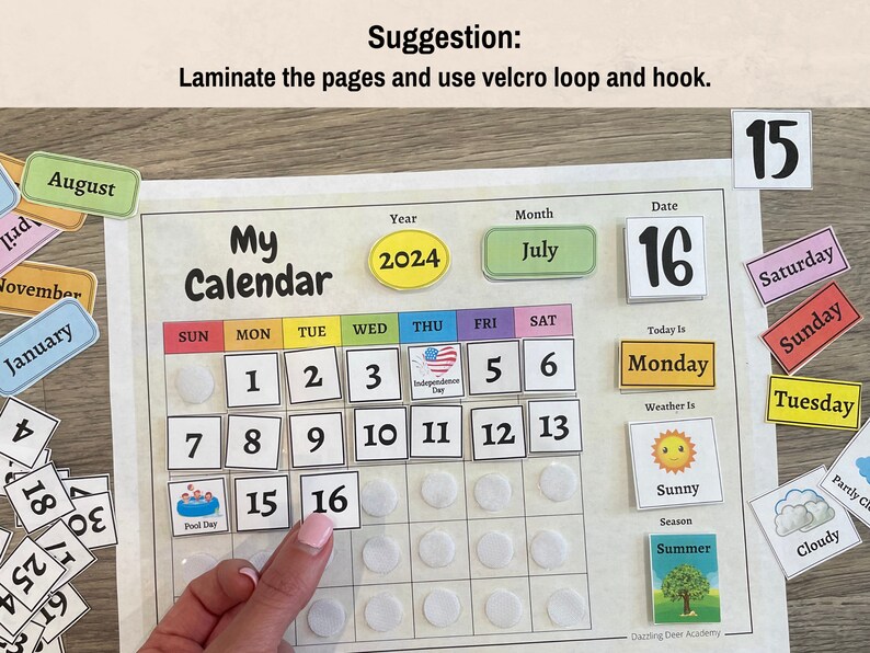 Kids Calendar Printable, Daily Perpetual Wall Calendar, Homeschool ...