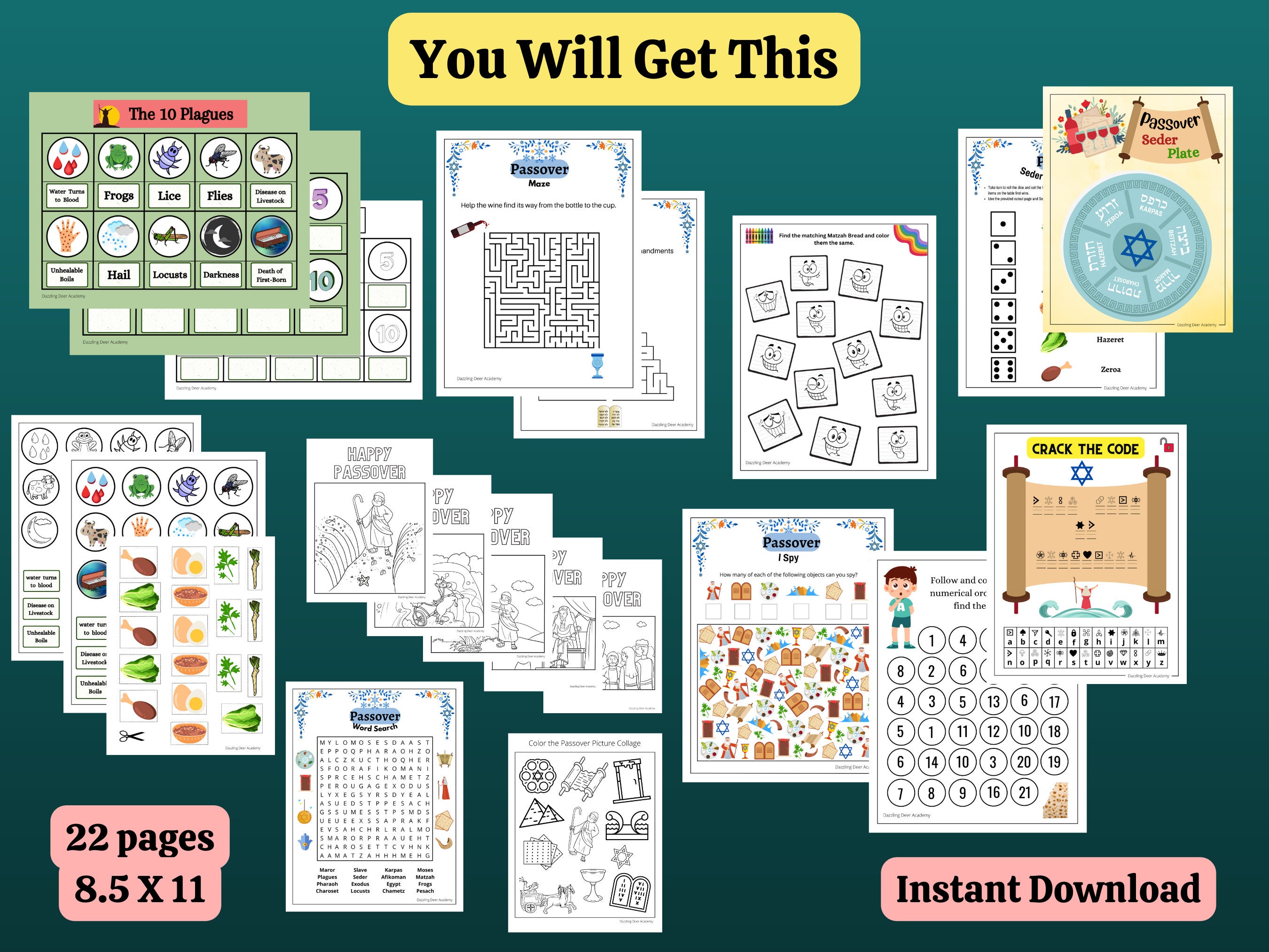 Printable Passover Activity Book for Kids, Pesach Activity Pages, Maze ...