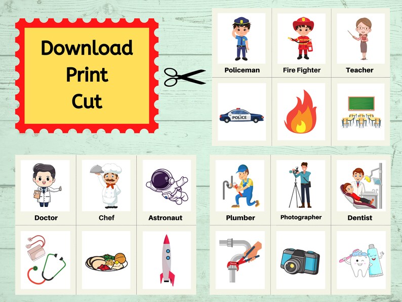 42 Occupation / Job Flashcards & 12 Community Helper Matching by ...