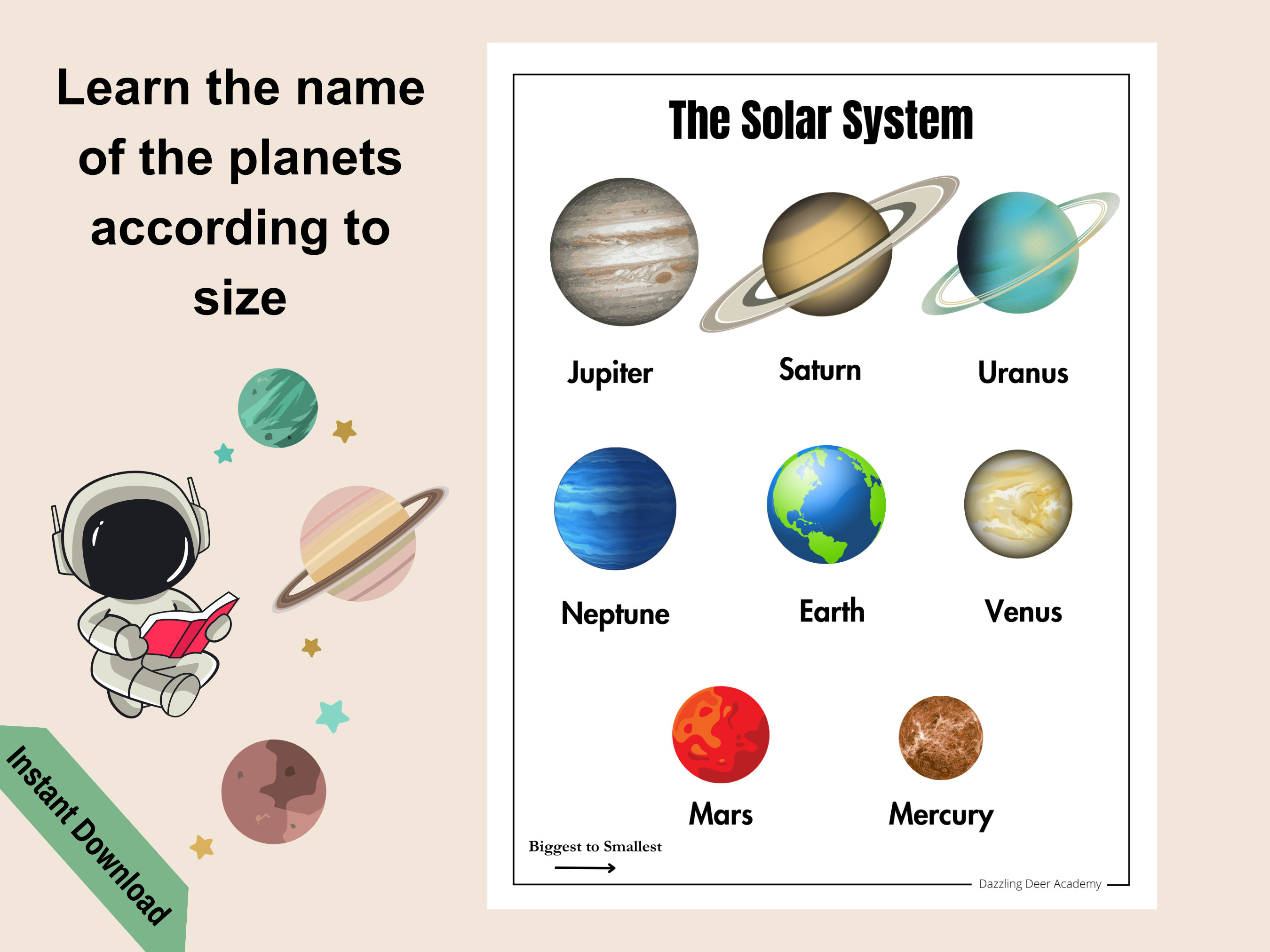 Solar System Printable Learning Activity for Kids, Planet Matching ...