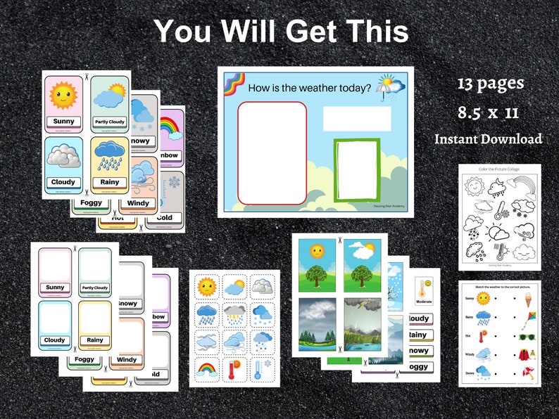 Weather Flashcards & Learning Activity for Kids, Printable Montessori ...