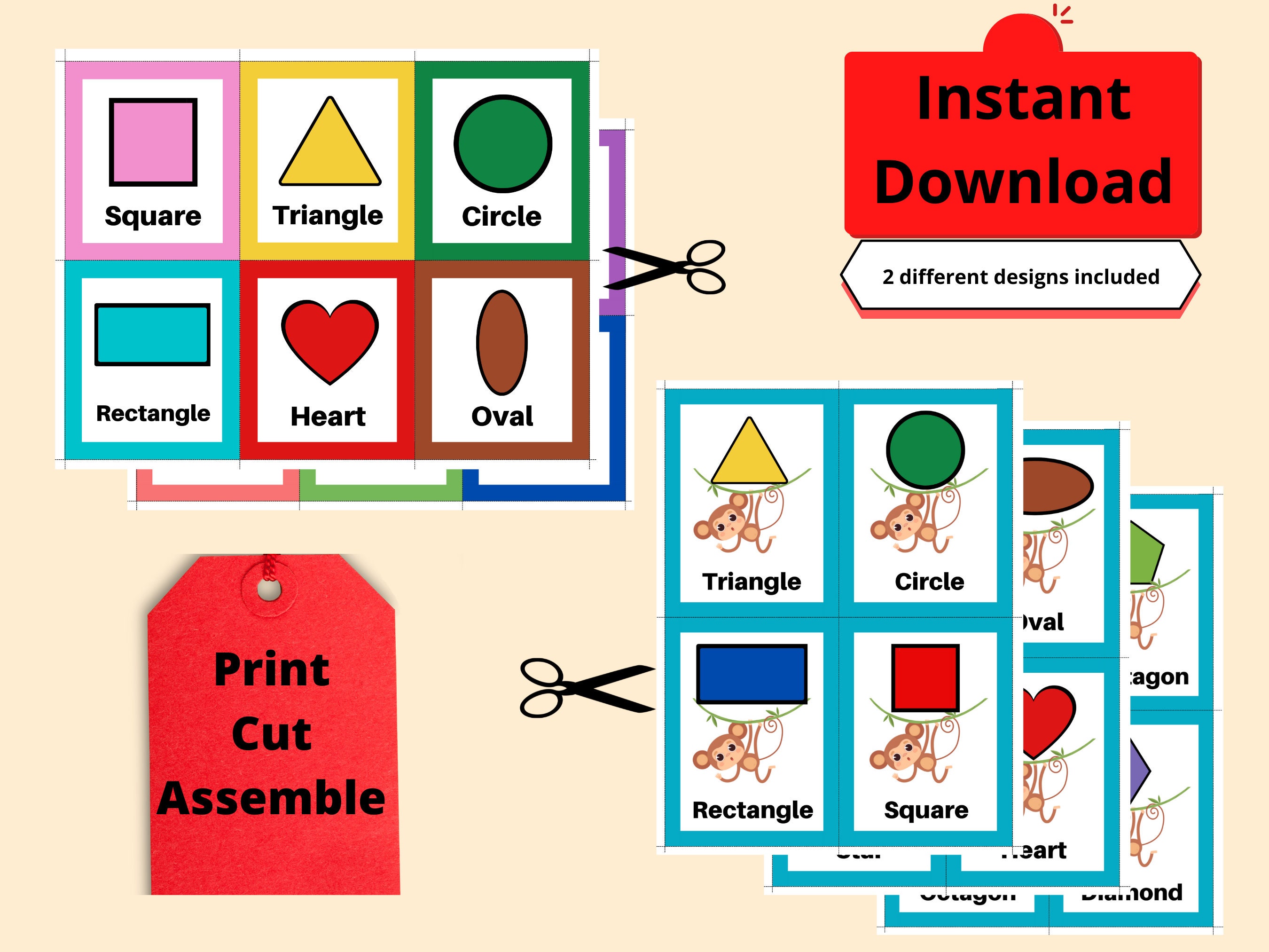 Montessori Shapes Flashcards & Worksheets for Kids Shape - Etsy