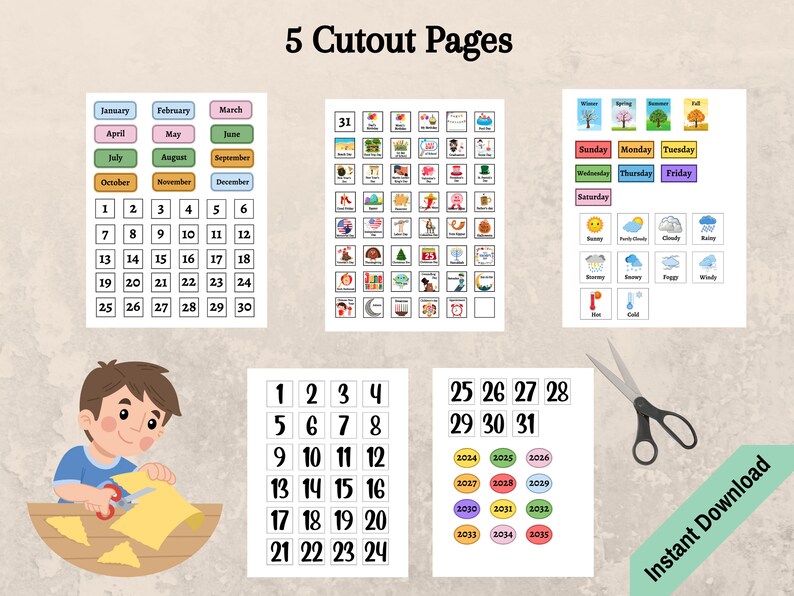 Kids Calendar Printable, Daily Perpetual Wall Calendar, Homeschool ...