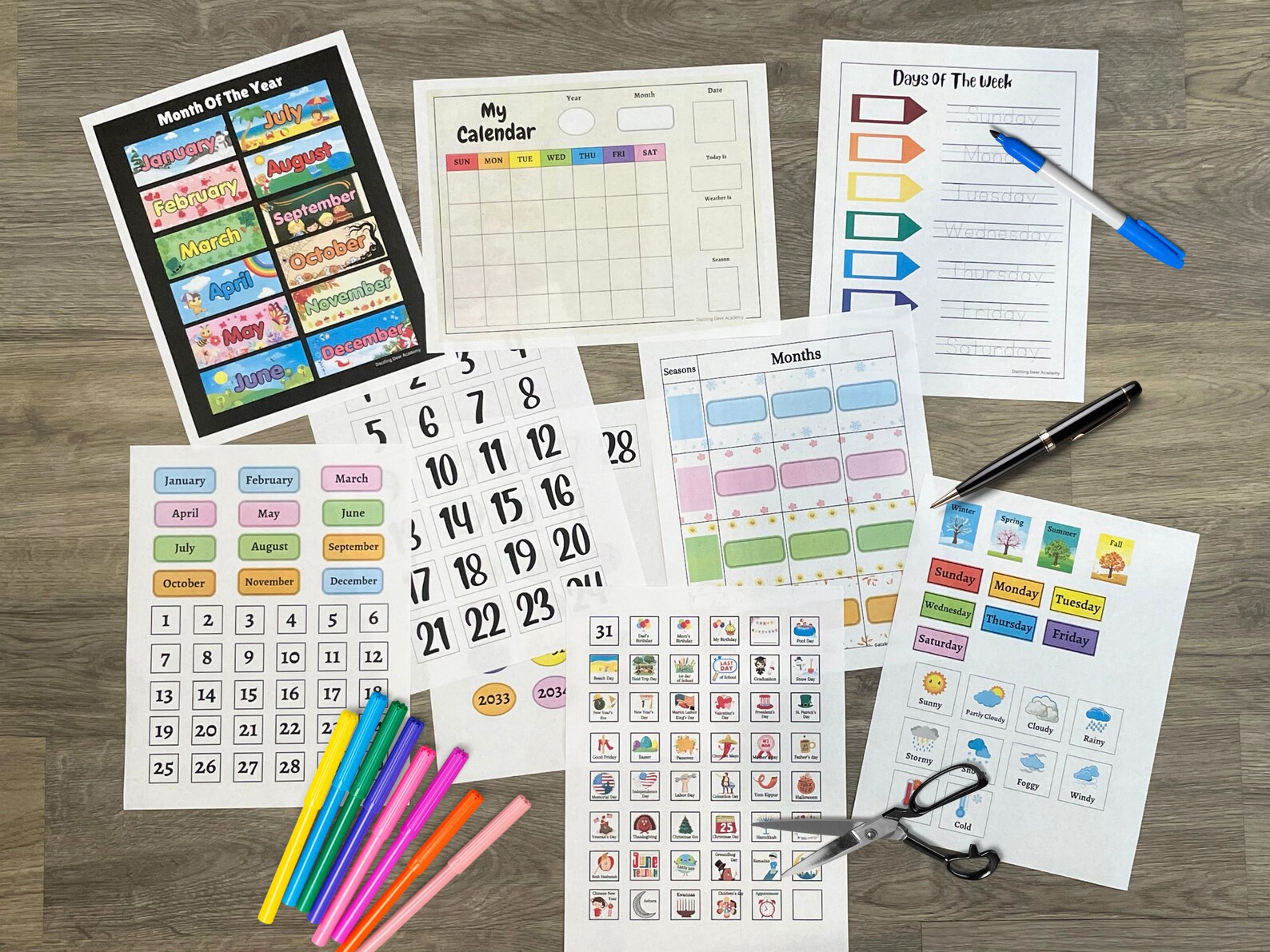 Kids Calendar Printable, Daily Perpetual Wall Calendar, Homeschool ...