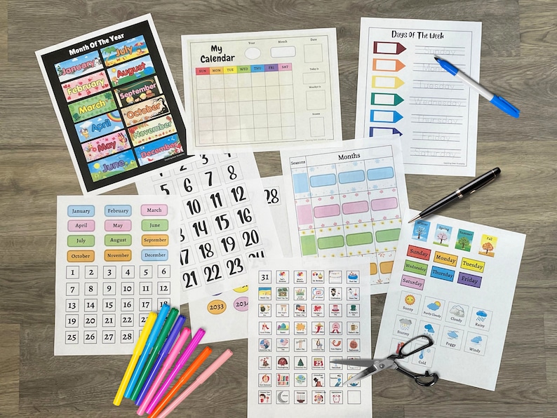 Kids Calendar Printable, Daily Perpetual Wall Calendar, Homeschool ...