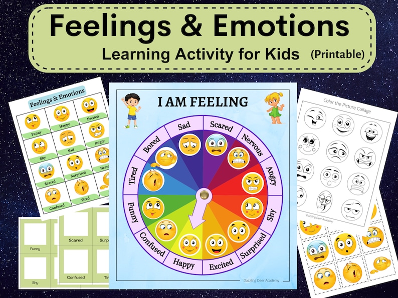 Kids Emotions & Feelings. Emotion Wheel, Emotion Flashcards, Feeling ...