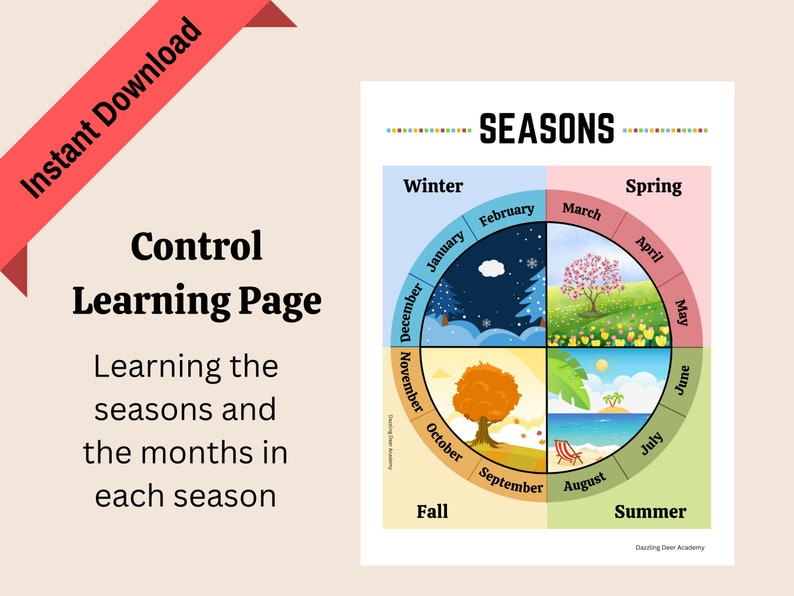 Seasons Printable for Kids, Months of the Year Matching Game, Four ...