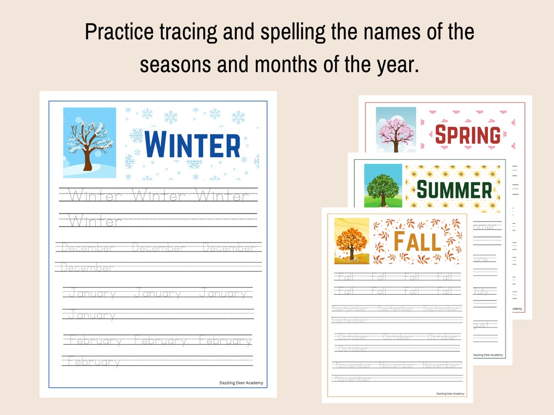 Seasons Printable for Kids, Months of the Year Matching Game, Four ...