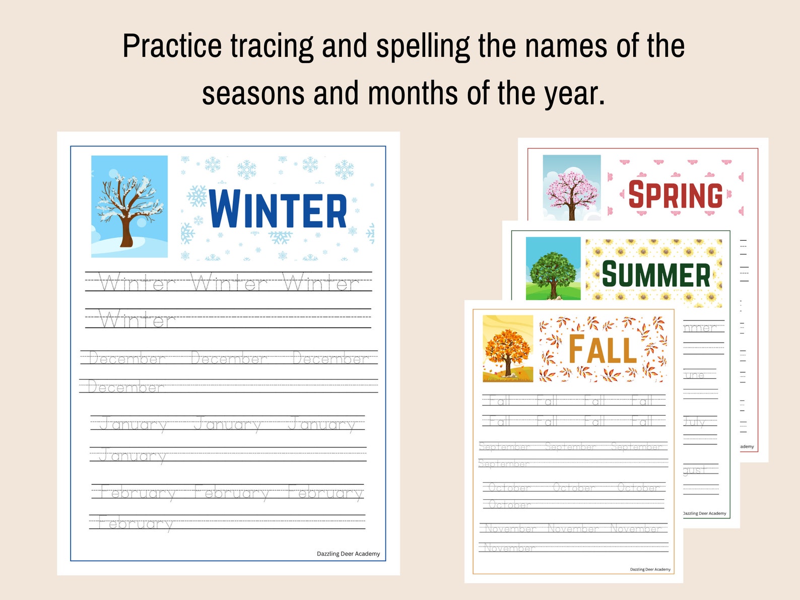 Seasons Printable for Kids, Months of the Year Matching Game, Four ...
