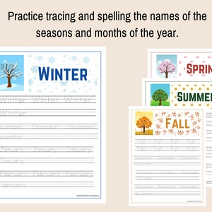 Seasons Printable for Kids, Months of the Year Matching Game, Four ...