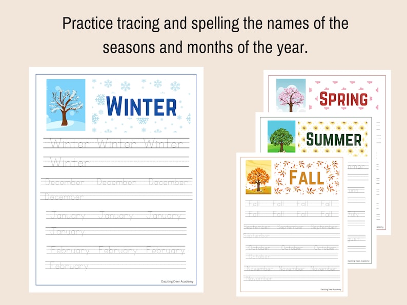 Seasons Printable for Kids, Months of the Year Matching Game, Four ...