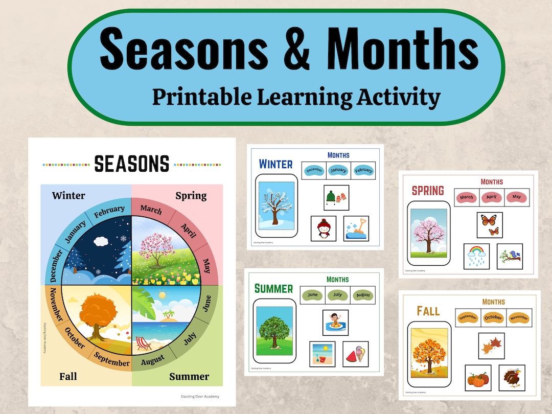 Seasons Printable for Kids, Months of the Year Matching Game, Four ...