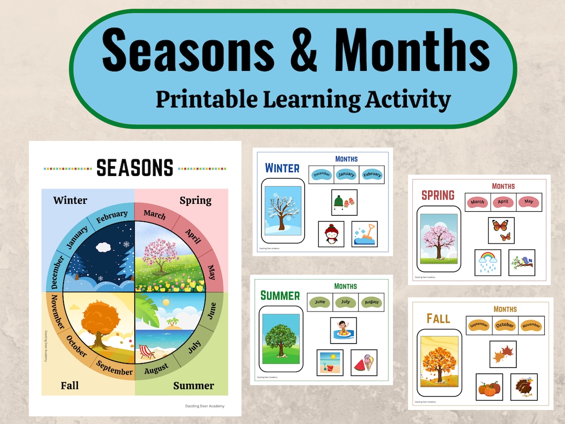 Seasons Printable for Kids, Months of the Year Matching Game, Four ...