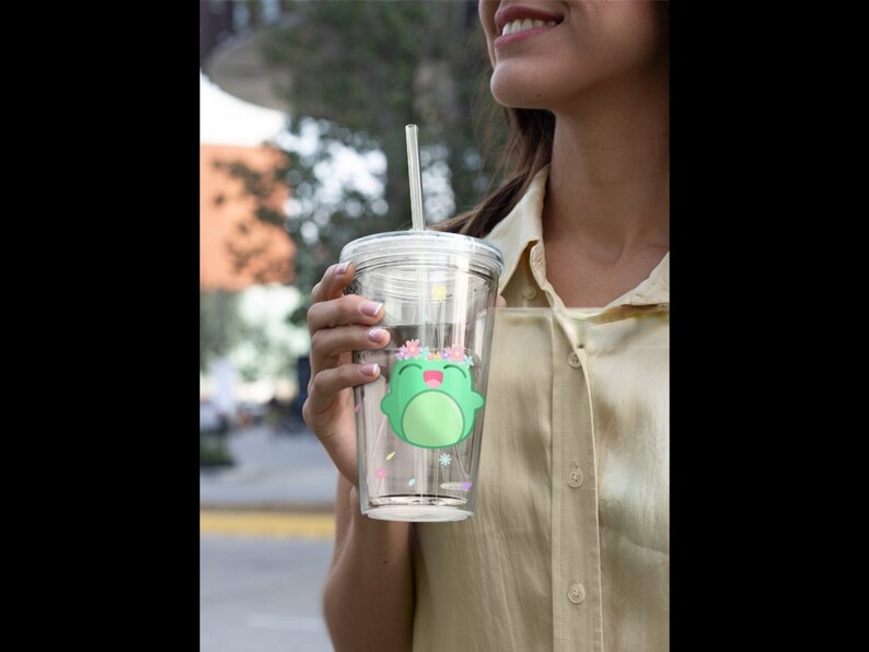 Kawaii Flower Frogs Reusable Acrylic Cup for Bubble Tea and - Etsy