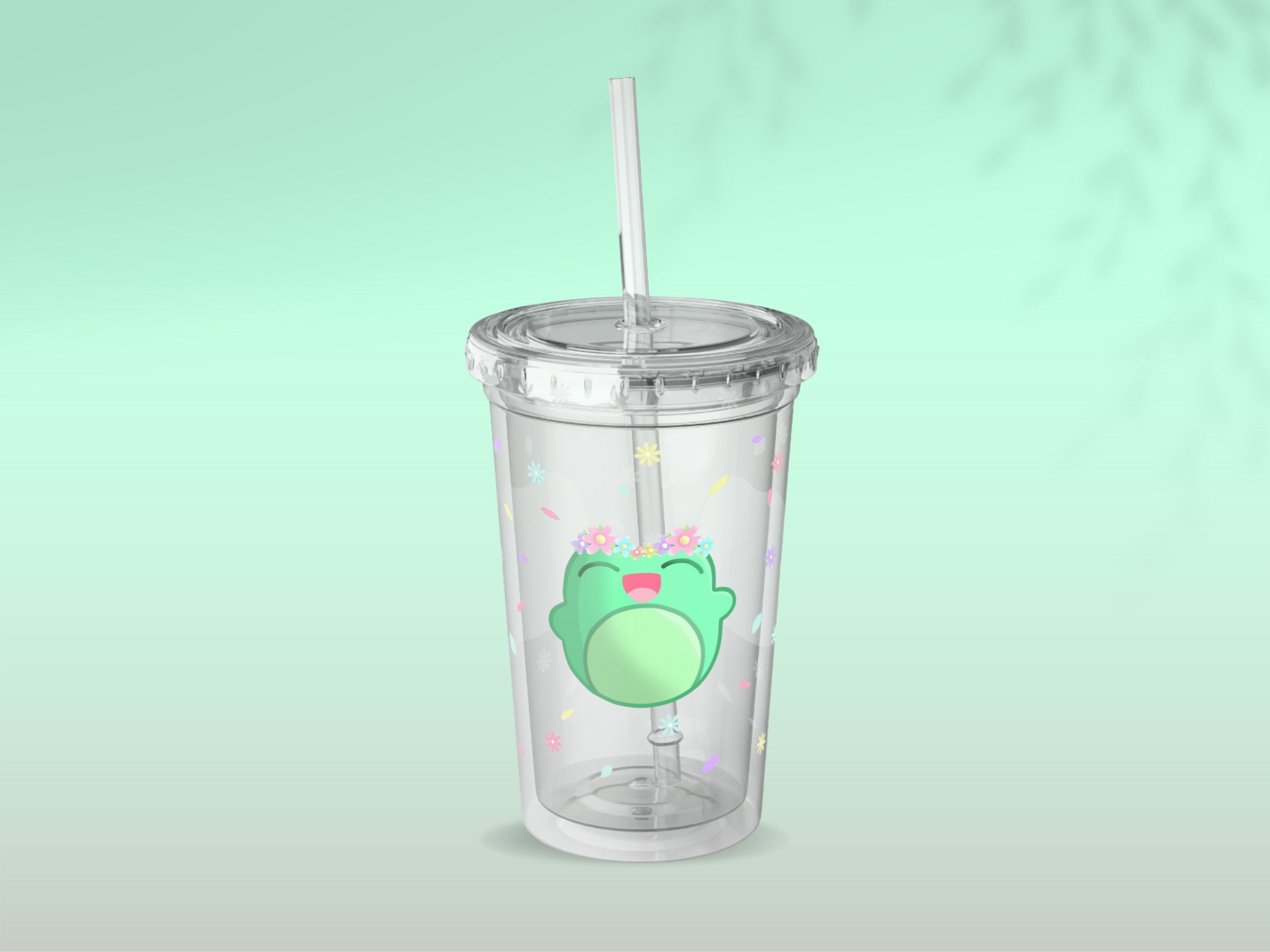 Kawaii Flower Frogs Reusable Acrylic Cup for Bubble Tea and Coffee ...