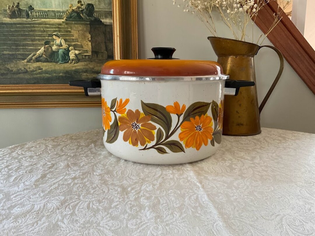 Vintage 70s Cookware Pot Capri Spain Enamelware Retro Kitchen Large ...