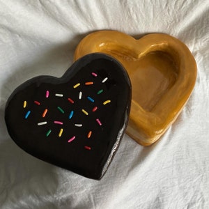 XL Heart Donut Box With Rainbow Sprinkles. Cute Trinket Box Clay Donut ...