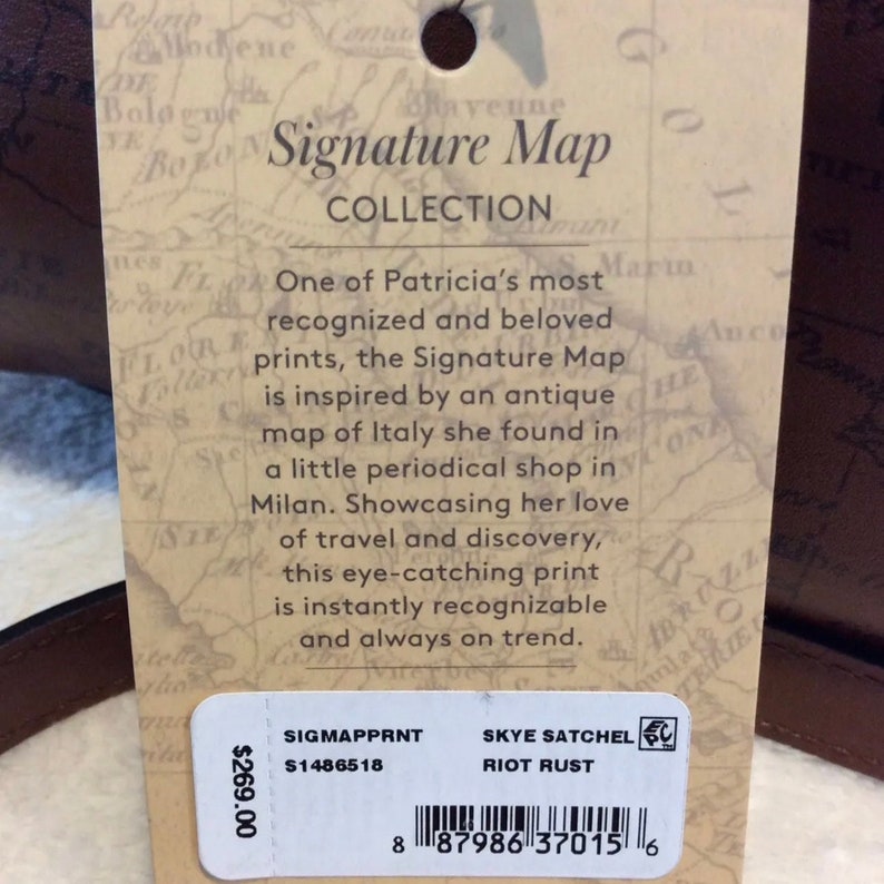 Patricia Nash Signature Map Skye Satchel Riot Rust Medium Brown ...