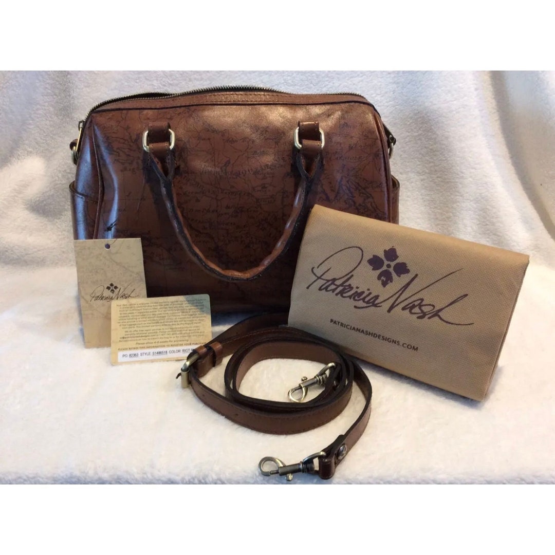 Patricia Nash Signature Map Skye Satchel Riot Rust Medium Brown ...