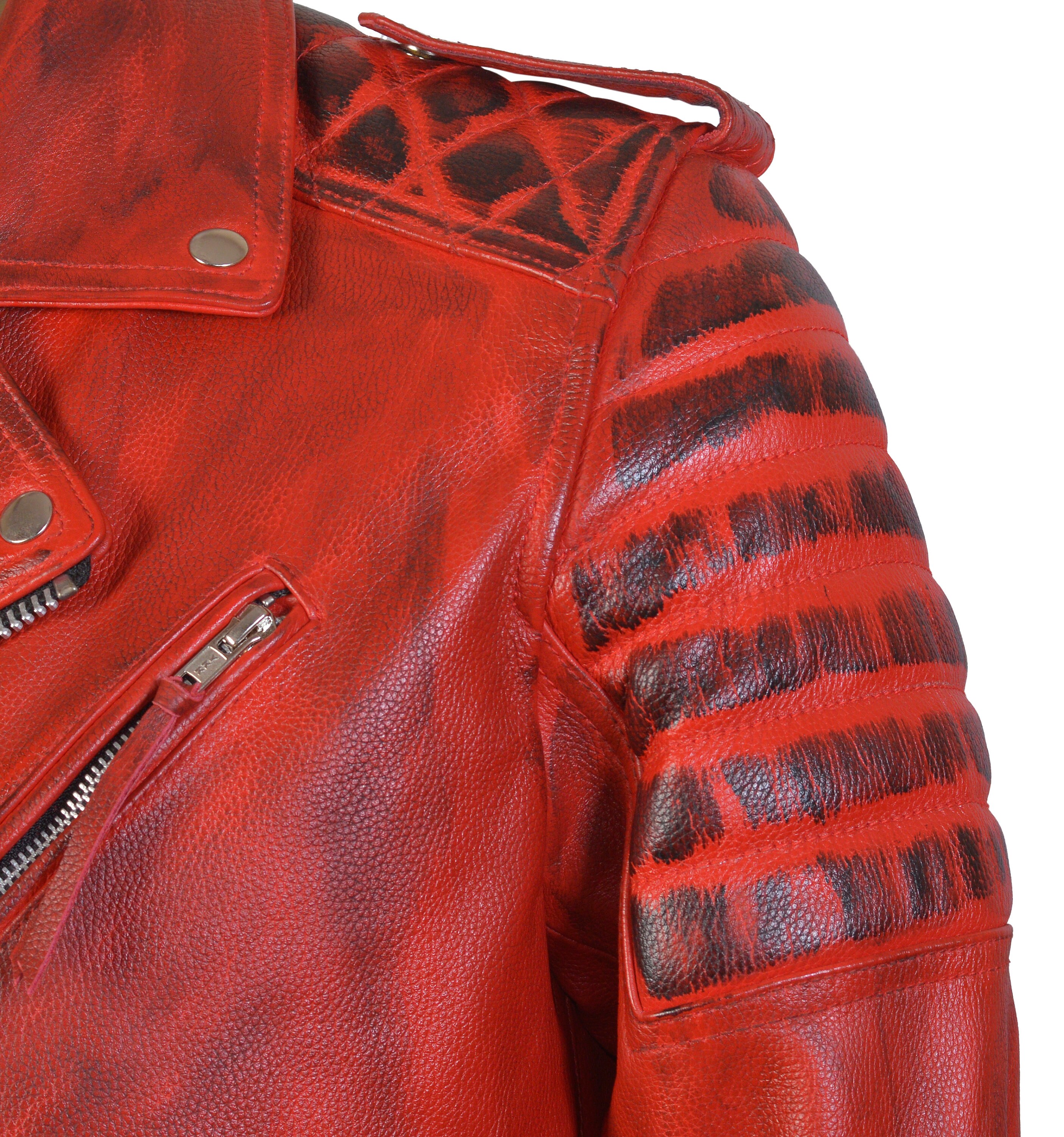 Valdez Men's Real Leather Red Motorcycle Leather Biker Jacket in Dirty ...