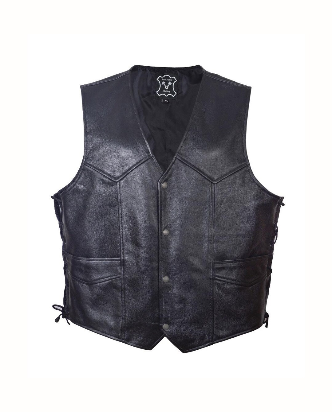 Leather Waistcoat Lace Sided in Cowhide. Motorcycle Biker Vest in Black ...